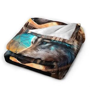 Ruoruo Wolf and Dream Catcher Fleece Blanket Throw Lightweight Blanket Super Soft Cozy Bed Warm Blanket for Living Room/Bedroom All Season,Gift,40"x30"