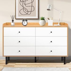 kfo dresser for bedroom, 6 drawer dresser with metal handle, sturdy frame modern bedroom furniture, chest of drawers, wood dresser with drawers for living room, hallway, children room