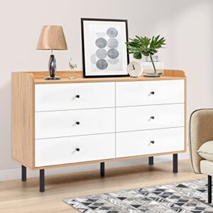 KFO Dresser for Bedroom, 6 Drawer Dresser with Metal Handle, Sturdy Frame Modern Bedroom Furniture, Chest of Drawers, Wood Dresser with Drawers for Living Room, Hallway, Children Room