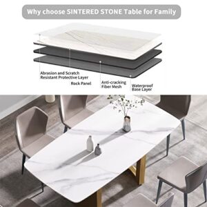 LKTART 70.87" Modern Artificial Marble Dinning Table Sintered Stone Table Top Metal Golden Hollow Leg Suitable for 6-8 People Dinning Room Kichen (no Chair)