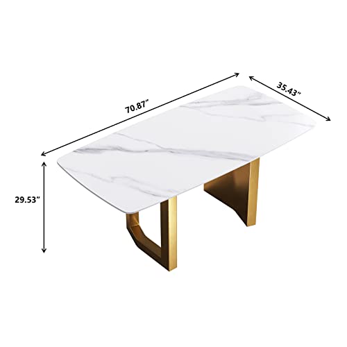 LKTART 70.87" Modern Artificial Marble Dinning Table Sintered Stone Table Top Metal Golden Hollow Leg Suitable for 6-8 People Dinning Room Kichen (no Chair)