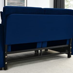 IQIAite Modern Convertible Sofa Bed with2 Detachable Arm Pockets, Blue Velvet Material, Multi-Position Adjustable with Pull-Out Bed and BedHead,2 Pillows, Ideal for Living Room