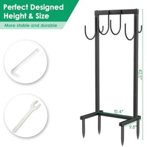 TomCare Garden Hose Holder Water Hose Holder with 4 Spikes Freestanding Garden Hose Stand Hose Storage Sturdy Hose Hanger Hose Reel Heavy Duty 6 Hooks Hose Organizer Hose Holder for Outside, Black