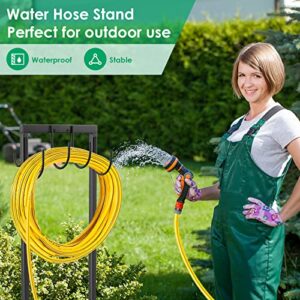 TomCare Garden Hose Holder Water Hose Holder with 4 Spikes Freestanding Garden Hose Stand Hose Storage Sturdy Hose Hanger Hose Reel Heavy Duty 6 Hooks Hose Organizer Hose Holder for Outside, Black