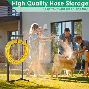 TomCare Garden Hose Holder Water Hose Holder with 4 Spikes Freestanding Garden Hose Stand Hose Storage Sturdy Hose Hanger Hose Reel Heavy Duty 6 Hooks Hose Organizer Hose Holder for Outside, Black