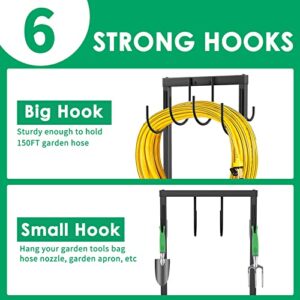 TomCare Garden Hose Holder Water Hose Holder with 4 Spikes Freestanding Garden Hose Stand Hose Storage Sturdy Hose Hanger Hose Reel Heavy Duty 6 Hooks Hose Organizer Hose Holder for Outside, Black