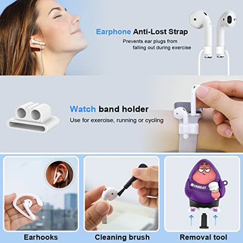 AIBEAMER [7in1] Case for Airpods 2&1 Cute Funny Air Pods Cover, 3D Cartoon Character AirPod 2 Cover Silicone Protective Skin Boys Girls Fashion Kawaii Case for Apple Airpods1/2 with Keychain (Purple)