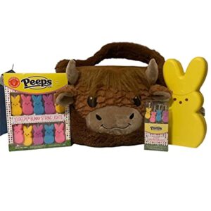 PEEPS STRING LED LIGHTS AND CANDLE PEEP LED LIGHT AND A BROWN LONGHORN COW JUMBO EASTER BASKET AS SEEN ON TIK TOK