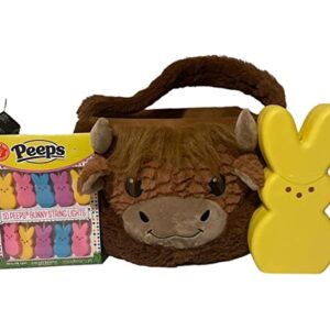 PEEPS STRING LED LIGHTS AND CANDLE PEEP LED LIGHT AND A BROWN LONGHORN COW JUMBO EASTER BASKET AS SEEN ON TIK TOK