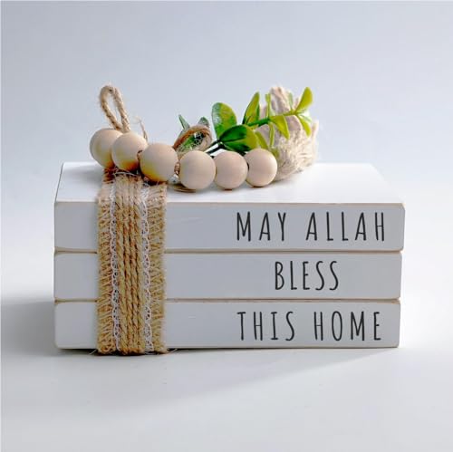 Dazingart Mini Wood Book Stack, May Allah Bless This Home, Farmhouse Islamic Home Decor, Eid Tiered Tray Decoration Ramadan Decor for Table