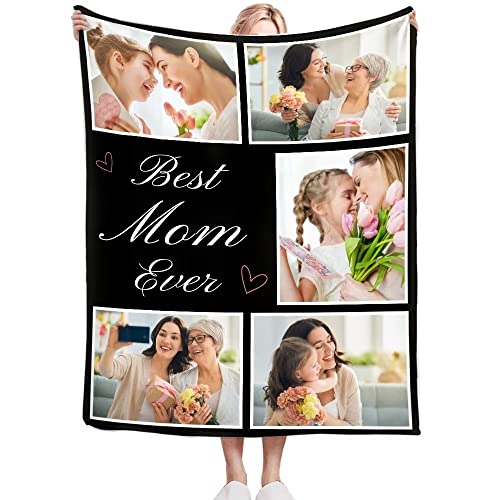 Best Mom Ever Custom Blanket,Personalised Photo Collage Mother Blankets Wife Birthday Gifts, Customized Gifts for Mom Grandma for Birthday Mother's Day Christmas,Custom Blanket with 5 Photos