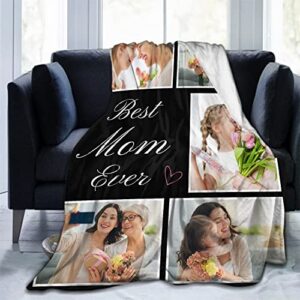 Best Mom Ever Custom Blanket,Personalised Photo Collage Mother Blankets Wife Birthday Gifts, Customized Gifts for Mom Grandma for Birthday Mother's Day Christmas,Custom Blanket with 5 Photos