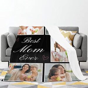 Best Mom Ever Custom Blanket,Personalised Photo Collage Mother Blankets Wife Birthday Gifts, Customized Gifts for Mom Grandma for Birthday Mother's Day Christmas,Custom Blanket with 5 Photos