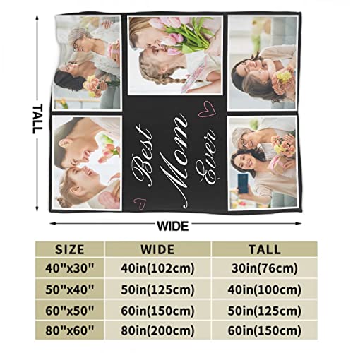 Best Mom Ever Custom Blanket,Personalised Photo Collage Mother Blankets Wife Birthday Gifts, Customized Gifts for Mom Grandma for Birthday Mother's Day Christmas,Custom Blanket with 5 Photos