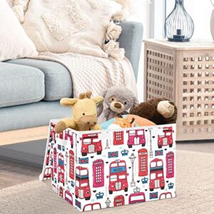 CaTaKu London Bus Cute Storage Bins with Lids Fabric Large Storage Container Cube Basket with Handle Decorative Storage Boxes for Organizing Clothes Shelves