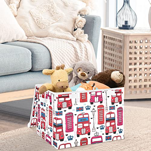 CaTaKu London Bus Cute Storage Bins with Lids Fabric Large Storage Container Cube Basket with Handle Decorative Storage Boxes for Organizing Clothes Shelves