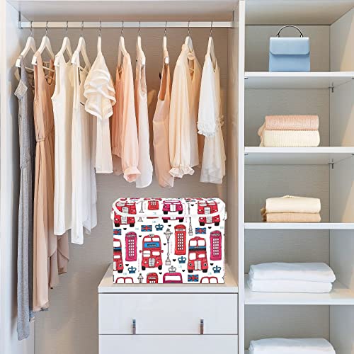 CaTaKu London Bus Cute Storage Bins with Lids Fabric Large Storage Container Cube Basket with Handle Decorative Storage Boxes for Organizing Clothes Shelves