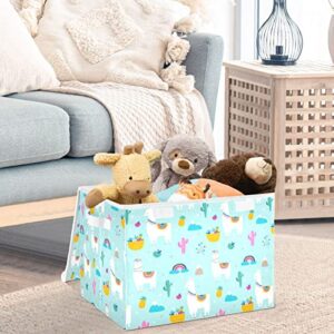 CaTaKu Alpaca Cactuses Leaves Storage Bins with Lids Fabric Large Storage Container Cube Basket with Handle Decorative Storage Boxes for Organizing Clothes Shelves