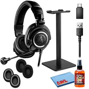 Audio-Technica ATH-M50xSTS-USB StreamSet Headset with USB Connector with Headphone Stand & Goby Labs Headphone Cleaner w/Cloth