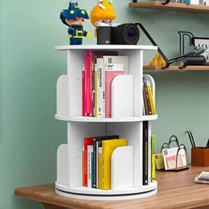 gdrasuya10 2 tier rotating bookshelf small bookshelf for bedroom, stacking bookcase with storage shelf white storage display rack floor standing bookshelf