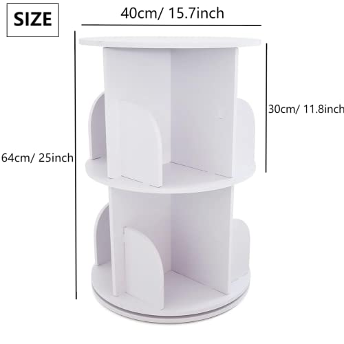 Gdrasuya10 2 Tier Rotating Bookshelf Small Bookshelf for Bedroom, Stacking Bookcase with Storage Shelf White Storage Display Rack Floor Standing Bookshelf