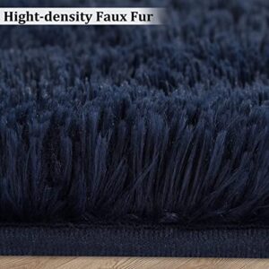 Zacoo Large Modern Shag Rugs for Living Room, Fluffy Soft Area Rug Plush Carpet for Bedroom, Indoor Luxury Fuzzy Rug for Girls Kids Room Decor, Non Shedding Faux Fur Rugs, Navy Blue, 6' x 9'