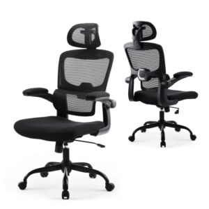 neutype office desk chair ergonomic home 0ffice desk chairs with wheels chairs for desk with lumbar support high back mesh computer chair with adjustable padded armrest headrest swivel rolling,black