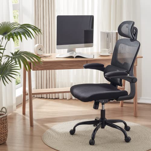 NeuType Office Desk Chair Ergonomic Home 0ffice Desk Chairs with Wheels Chairs for Desk with Lumbar Support High Back Mesh Computer Chair with Adjustable Padded Armrest Headrest Swivel Rolling,Black