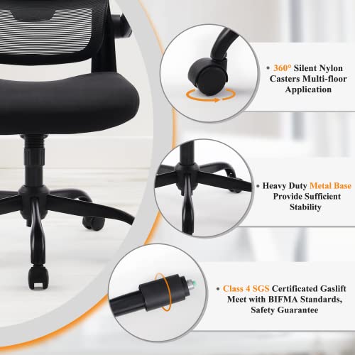 NeuType Office Desk Chair Ergonomic Home 0ffice Desk Chairs with Wheels Chairs for Desk with Lumbar Support High Back Mesh Computer Chair with Adjustable Padded Armrest Headrest Swivel Rolling,Black