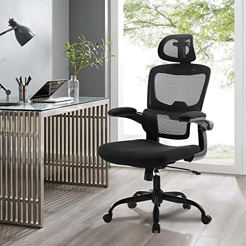 NeuType Office Desk Chair Ergonomic Home 0ffice Desk Chairs with Wheels Chairs for Desk with Lumbar Support High Back Mesh Computer Chair with Adjustable Padded Armrest Headrest Swivel Rolling,Black