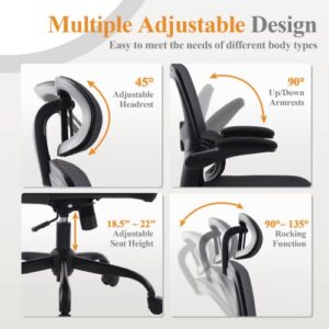 NeuType Office Desk Chair Ergonomic Home 0ffice Desk Chairs with Wheels Chairs for Desk with Lumbar Support High Back Mesh Computer Chair with Adjustable Padded Armrest Headrest Swivel Rolling,Black