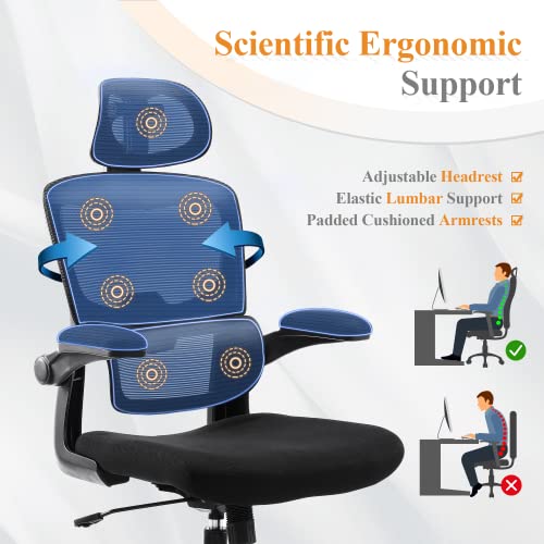 NeuType Office Desk Chair Ergonomic Home 0ffice Desk Chairs with Wheels Chairs for Desk with Lumbar Support High Back Mesh Computer Chair with Adjustable Padded Armrest Headrest Swivel Rolling,Black