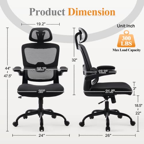 NeuType Office Desk Chair Ergonomic Home 0ffice Desk Chairs with Wheels Chairs for Desk with Lumbar Support High Back Mesh Computer Chair with Adjustable Padded Armrest Headrest Swivel Rolling,Black