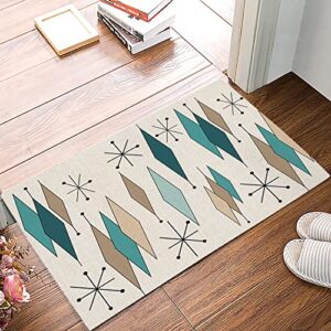 door mat retro mid-century geometry teal turquoise beige diamond pattern non-slip entryway rug,washable doormats inside floor mat for entryway bathroom bedroom living room,16x24in