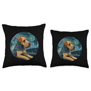 Welsh Terrier Love Fun Fi Welsh Terrier Starry Night Painting Dog Mom Dad Throw Pillow, 16x16, Multicolor