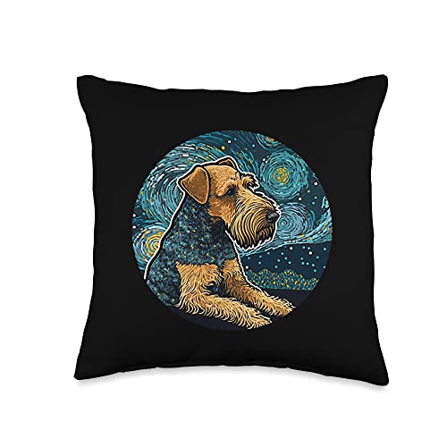 Welsh Terrier Love Fun Fi Welsh Terrier Starry Night Painting Dog Mom Dad Throw Pillow, 16x16, Multicolor