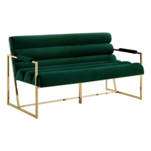 posh living makynlee velvet settee loveseat hunter green/gold