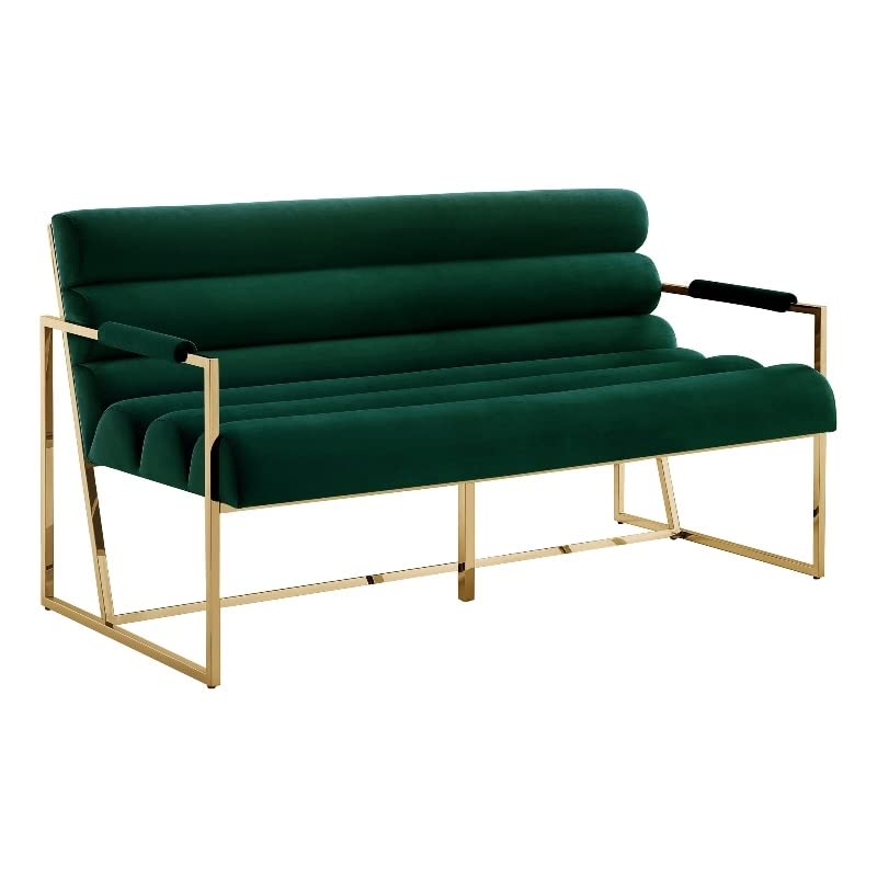 Posh Living Makynlee Velvet Settee Loveseat Hunter Green/Gold