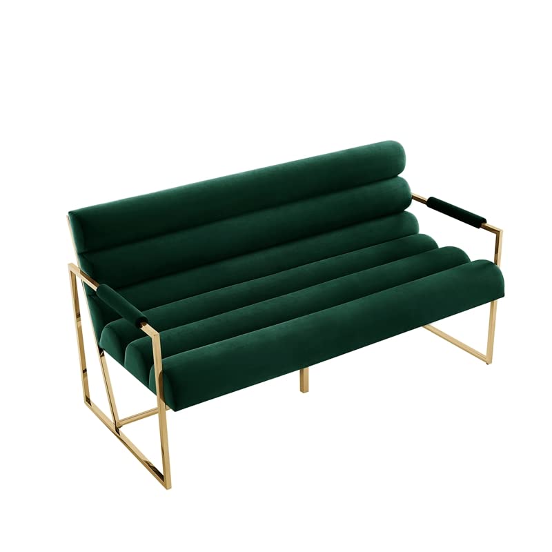 Posh Living Makynlee Velvet Settee Loveseat Hunter Green/Gold