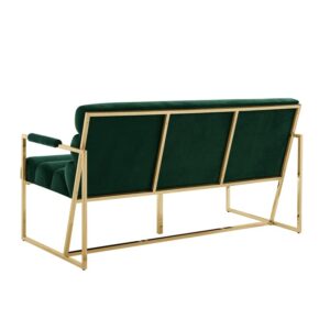 Posh Living Makynlee Velvet Settee Loveseat Hunter Green/Gold