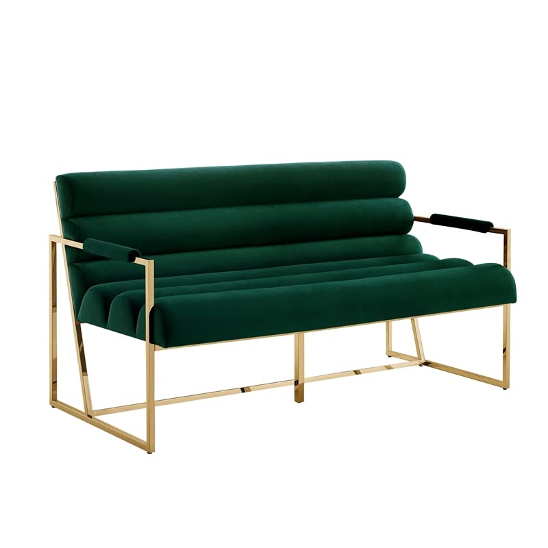 Posh Living Makynlee Velvet Settee Loveseat Hunter Green/Gold