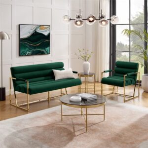 Posh Living Makynlee Velvet Settee Loveseat Hunter Green/Gold