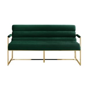 Posh Living Makynlee Velvet Settee Loveseat Hunter Green/Gold