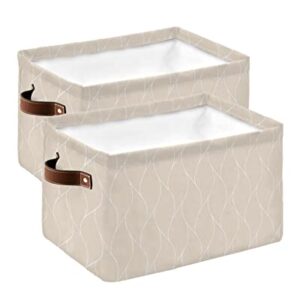 Storage Baskets for Organizing, Toy Box Chest Long Wavy Pattern on Brown Texture Foldable Cube Storage Bin with 2 Leather Handles Set of 2