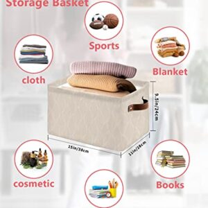 Storage Baskets for Organizing, Toy Box Chest Long Wavy Pattern on Brown Texture Foldable Cube Storage Bin with 2 Leather Handles Set of 2