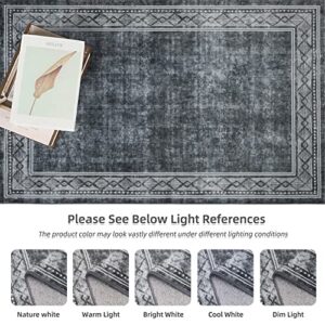 Zacoo Rug, 8x10 Modern Bordered Area Rug for Living Room Indoor Non Skid Rubber Backed Area Rugs Soft Low Pile Bedroom Rug Foldable Throw Carpet Machine Washable Floor Cover Office Accent Rug, Grey