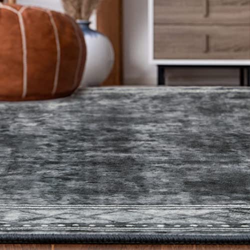 Zacoo Rug, 8x10 Modern Bordered Area Rug for Living Room Indoor Non Skid Rubber Backed Area Rugs Soft Low Pile Bedroom Rug Foldable Throw Carpet Machine Washable Floor Cover Office Accent Rug, Grey