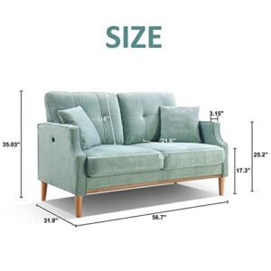 PEFEK Loveseat Couches for Living Room Futon Couch Love Seat Small Sofa 2 Seater with Waterproof Fabric, USB Charge & 2 Pillows for Better Lumbar Support (Light Green)