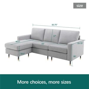 Morden Fort Couch Oversized, Sectional Sofa No-Sagging Comfy, Couches for Living Room Dust-Proof, Sectional Couch L-Shaped Reversible, Sofas & Couches with Chaise, Modular Sectional Sofa Couch L Grey