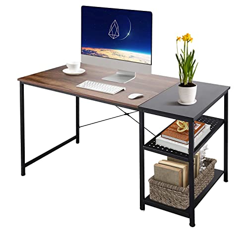 dreamlify Computer Desk 47 x 24 Inches - Home Office Study Writing Work Table Thicken Table Top with Two Shelves, Easy Assembly, Brown